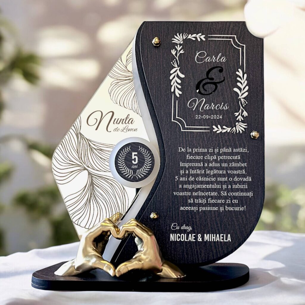 Trofeu personalizat 8 ani - Nunta de bronz - Manute
